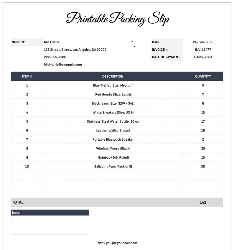 Printable Packing Slip Template, Google Sheets Order Delivery Document ...