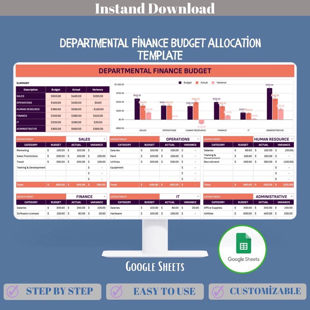 Departmental Budget Google Sheet: Business Expense Tracker (digital ...