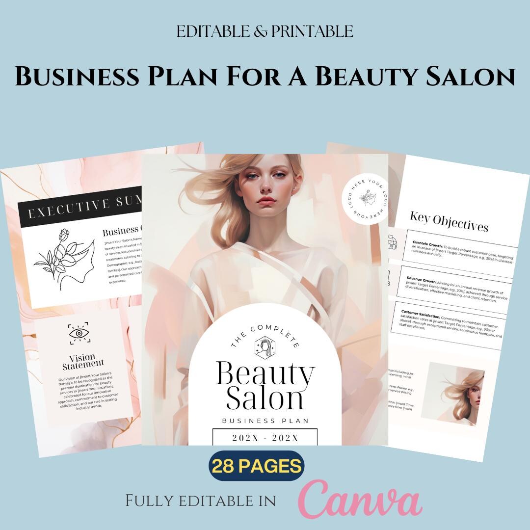 Business Plan for A Beauty Salon Canva Template, Startup Strategy Guide ...