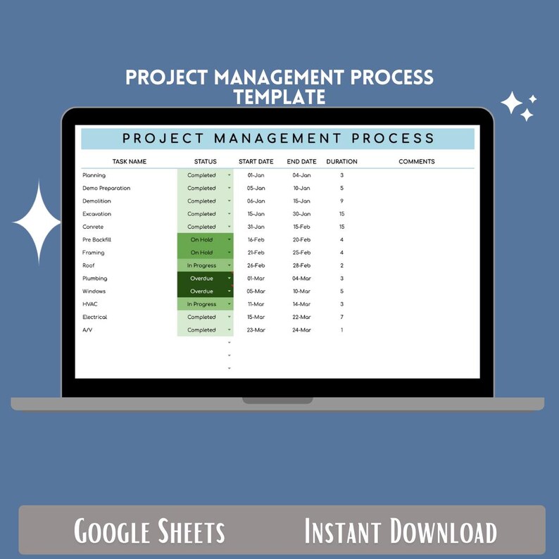 Project Management Process Template,task Tracker,milestone Planner ...