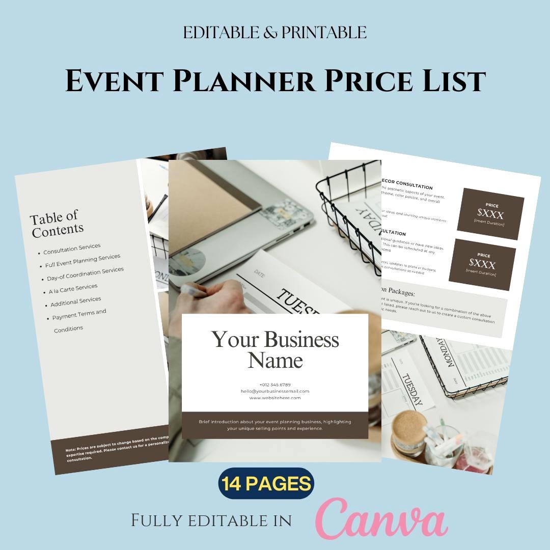 Event Planner Price List Canva Template, Editable Service Pricing Sheet ...