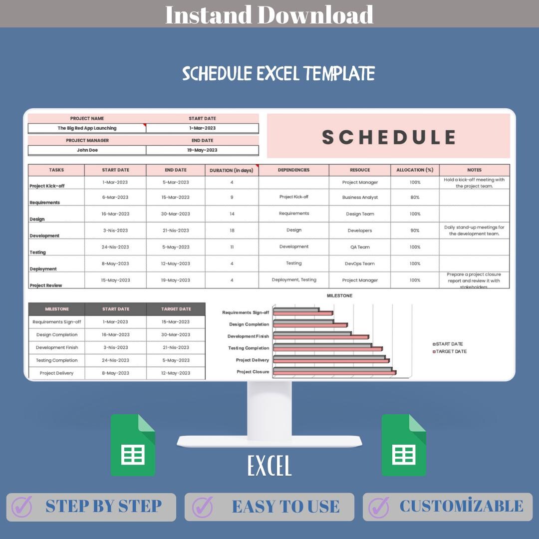 Schedule Excel Template: Daily, Weekly, Monthly Planner (digital ...