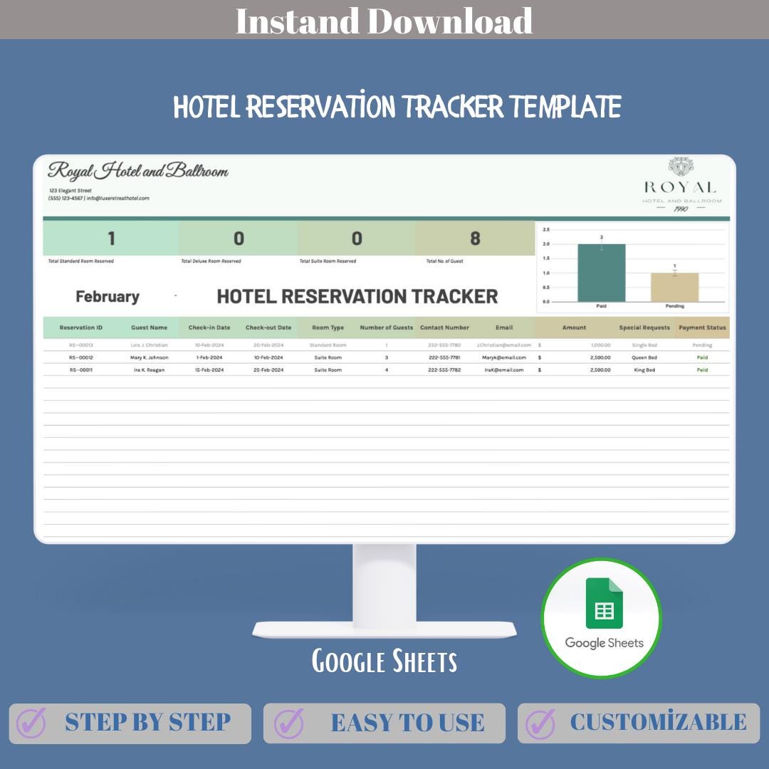 Hotel Reservation Tracker Google Sheets Template, Editable Booking Log ...