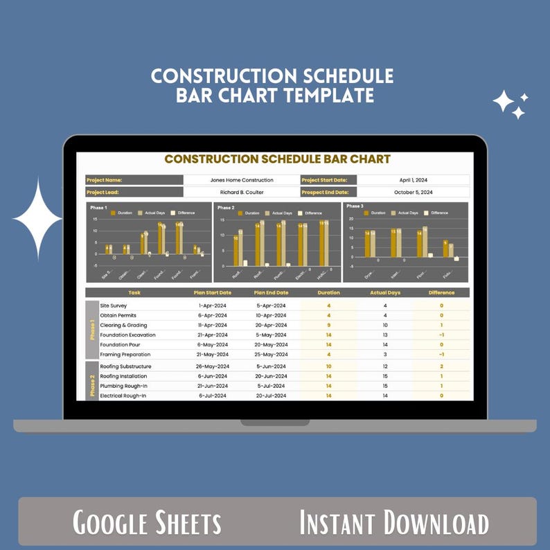 Construction Schedule Bar Chart for Small Business, Google Sheets ...