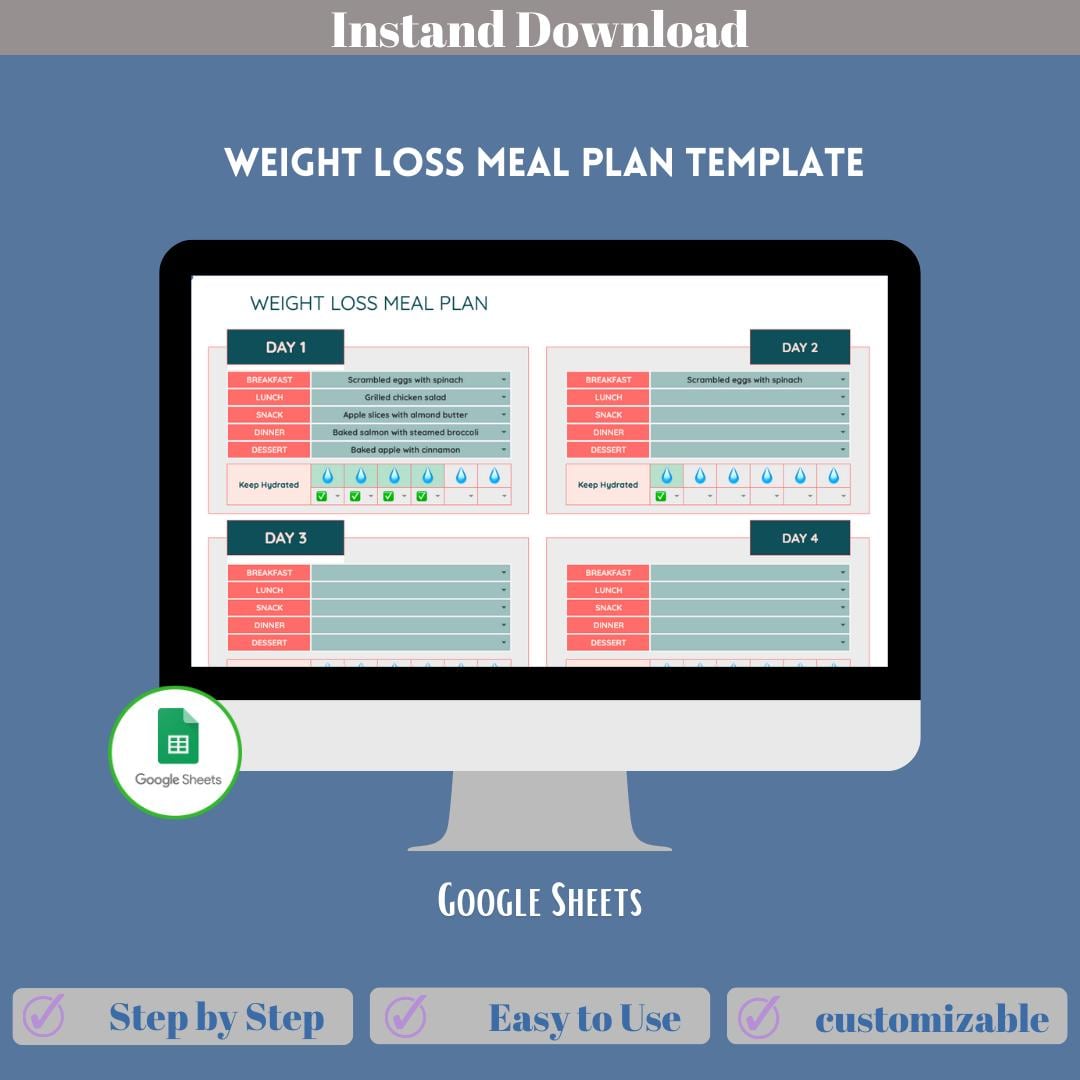 Weight Loss Meal Plan Template, Digital Download, Editable Excel or ...