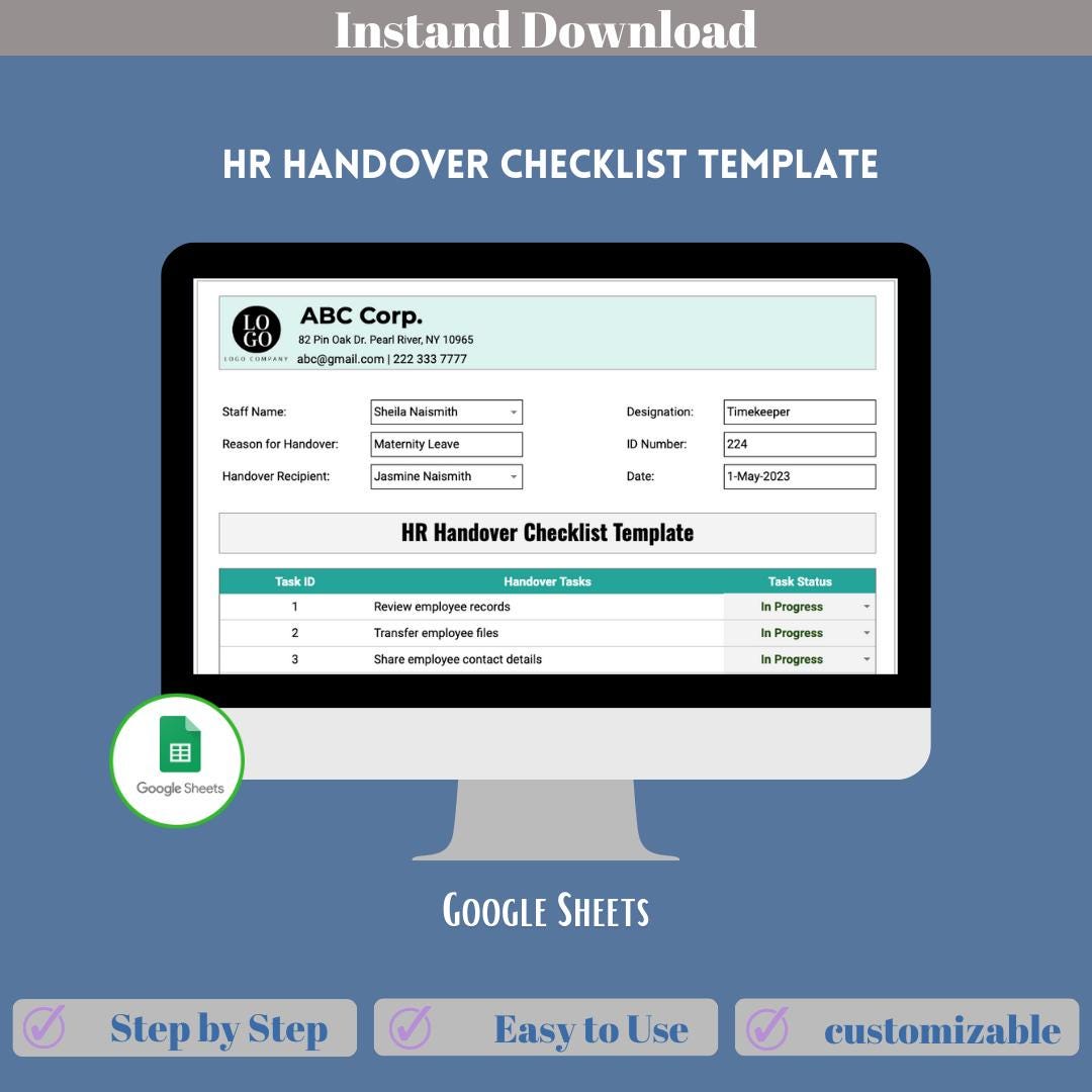 HR Handover Checklist Template, Digital Download, Editable Google ...