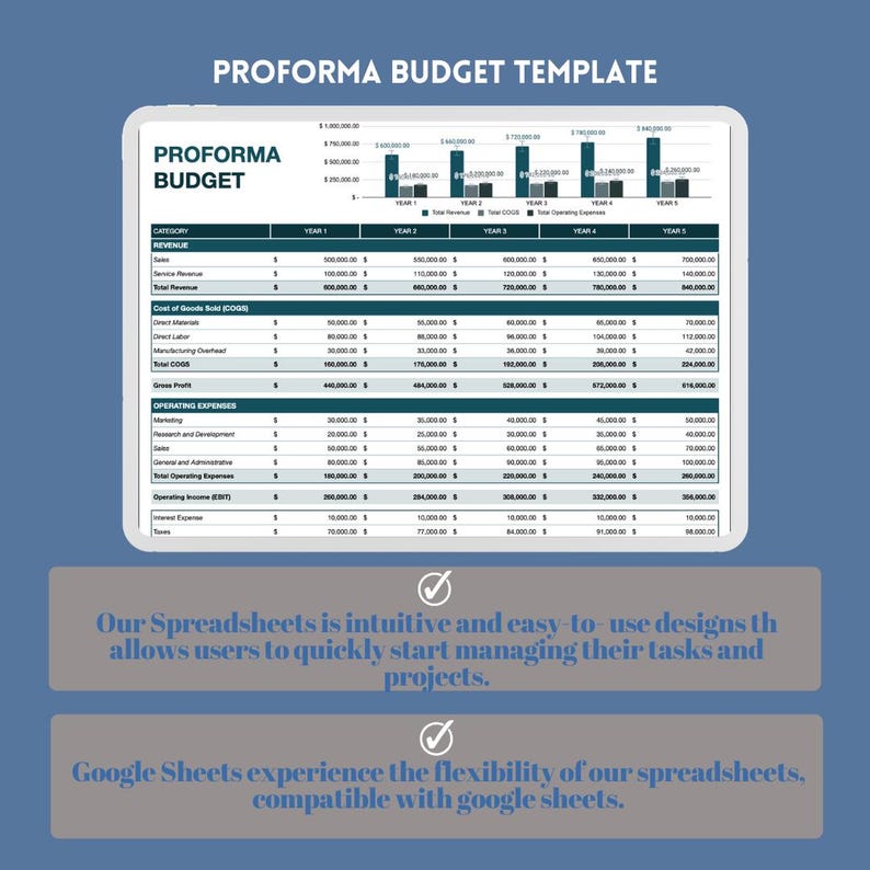 Proforma Budget Template, Digital Download, Editable Excel, Business ...