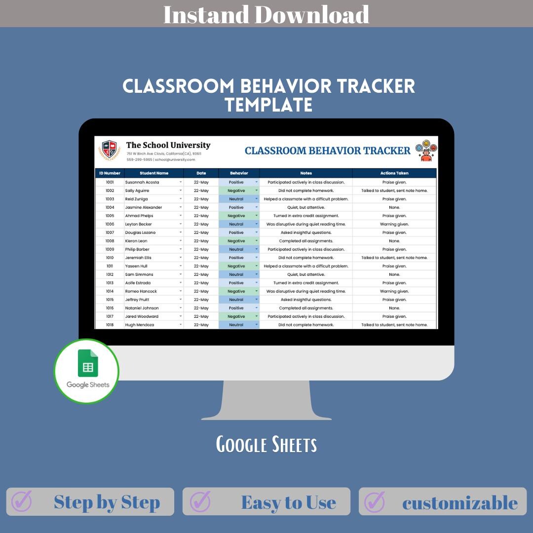 Classroom Behavior Tracker Template, Digital Download, Editable Excel ...