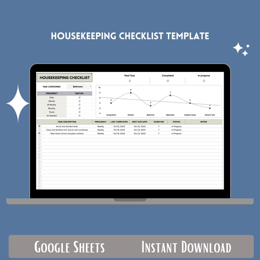 Housekeeping Checklist Template, Digital Download, Editable Google ...
