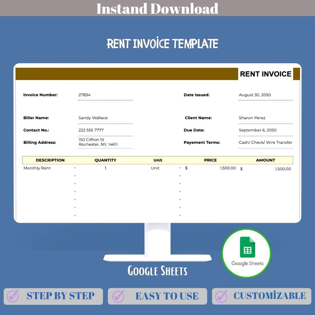 Rent Invoice Google Sheets Rental Invoice Template Tenant Billing ...