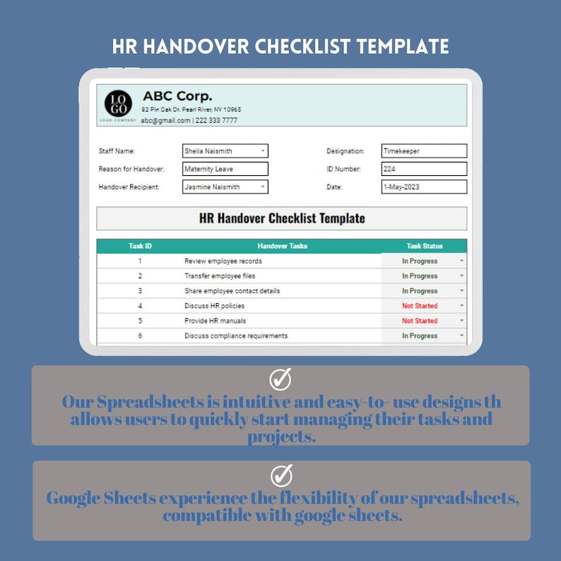 HR Handover Checklist Template, Employee Transition, HR Management ...