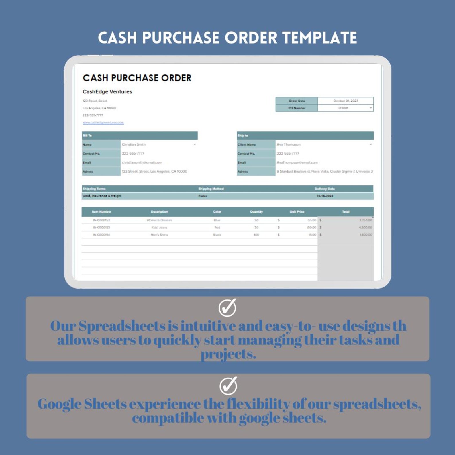 Cash Purchase Order Template,business Finance, Expense Tracker, Order ...