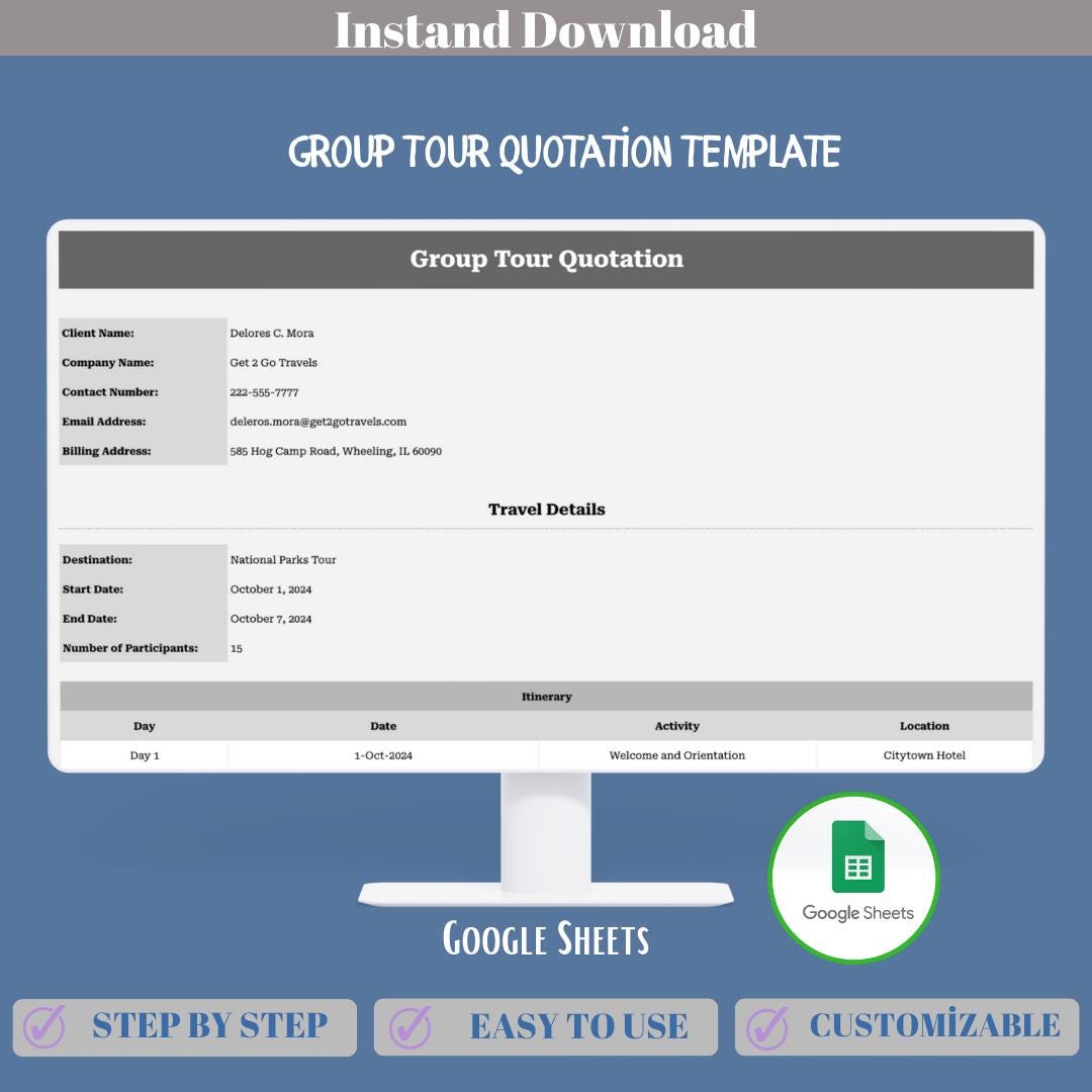 Group Tour Quotation Template Google Sheets, Editable Travel Estimate ...