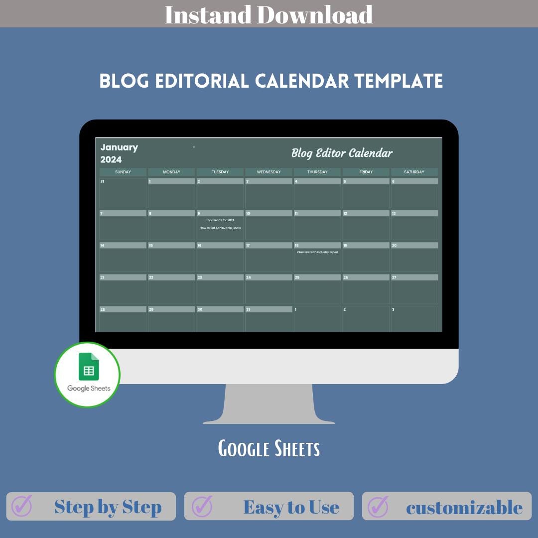 Blog Editorial Calendar Template, Blogging Content Planner, Article ...