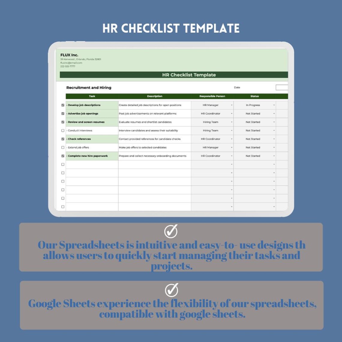 HR Checklist Template, Employee Onboarding, Task Tracker, Google Sheets ...