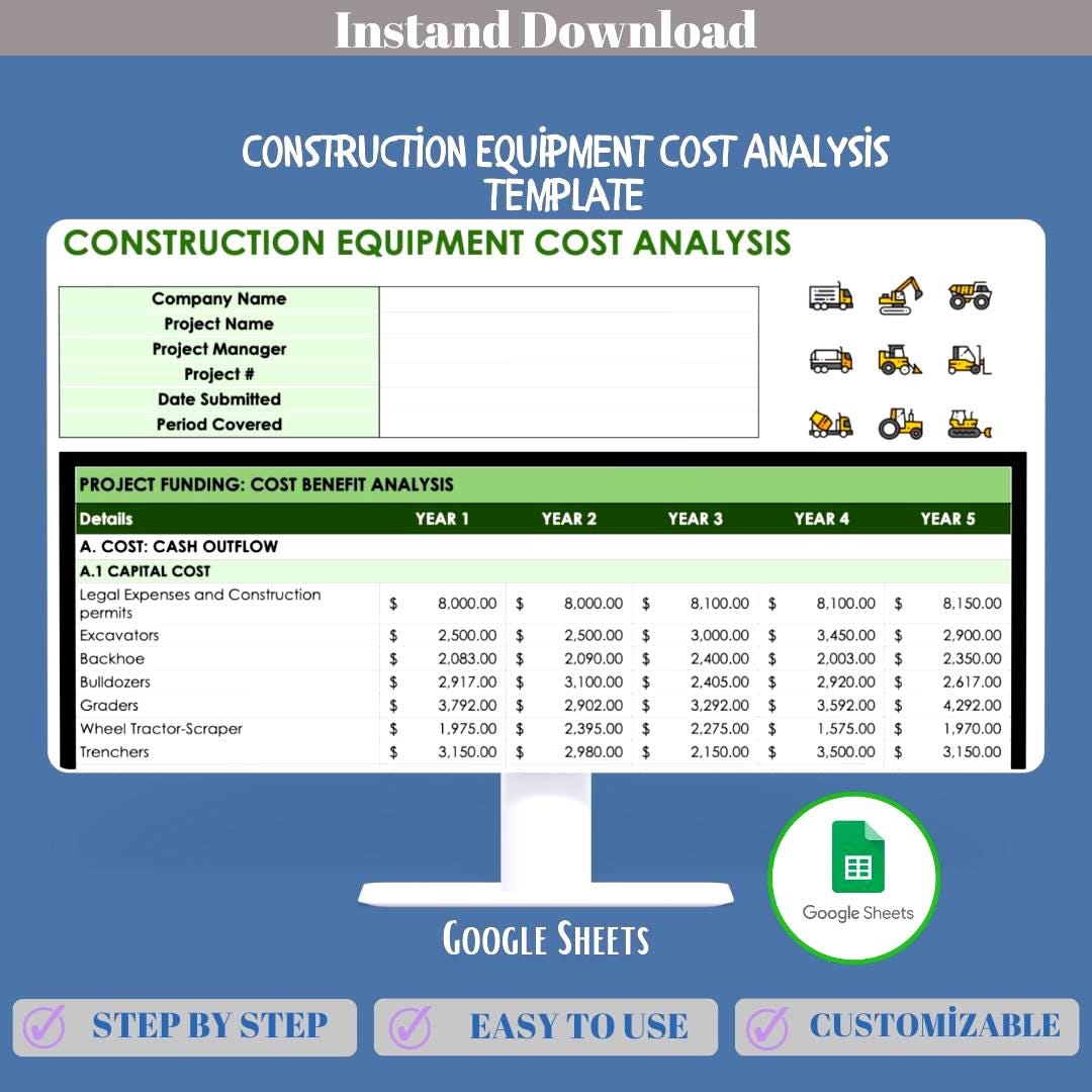 Construction Equipment Cost Analysis Template Google Sheets Small ...