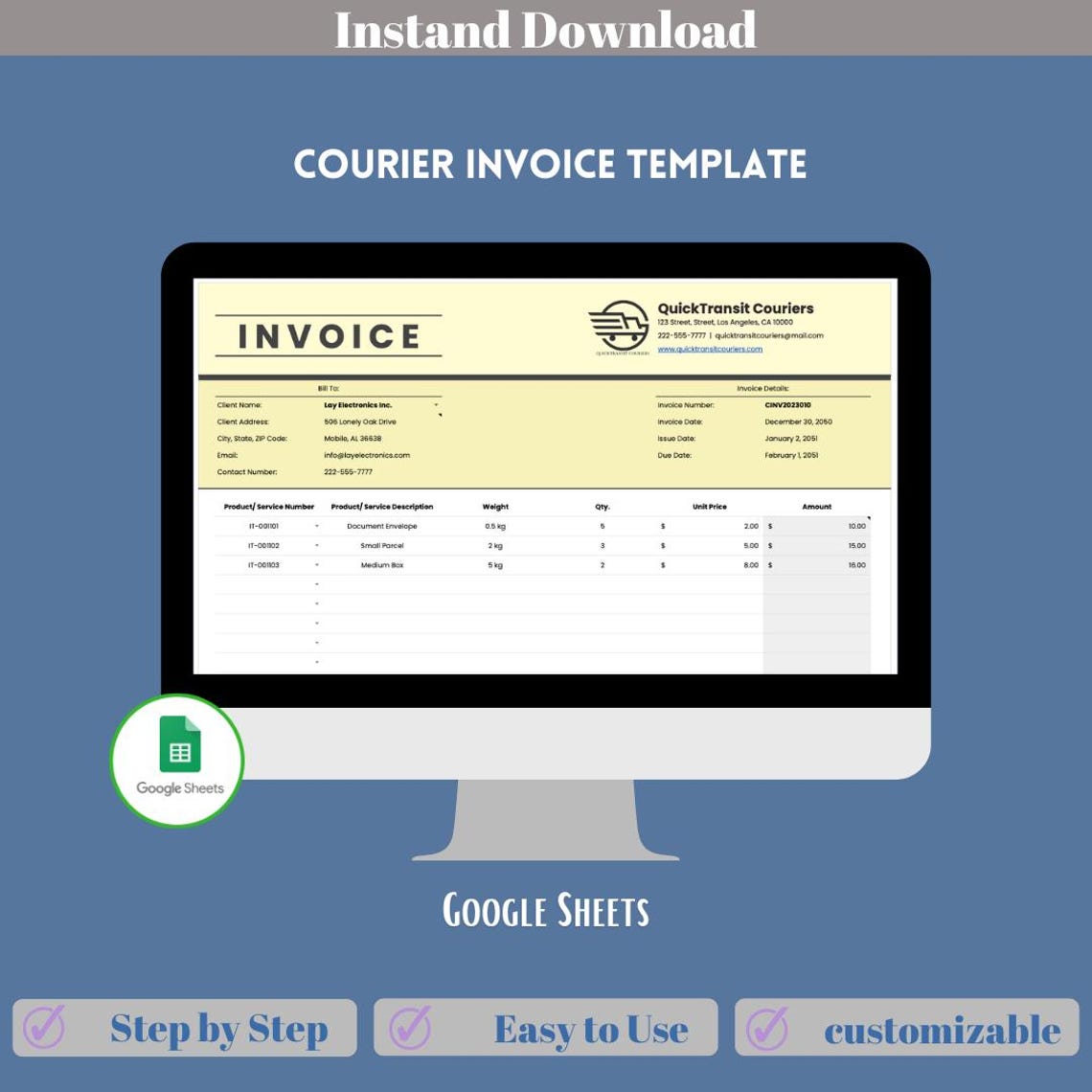 Courier Invoice Template, Editable Digital Download, Google Sheets ...