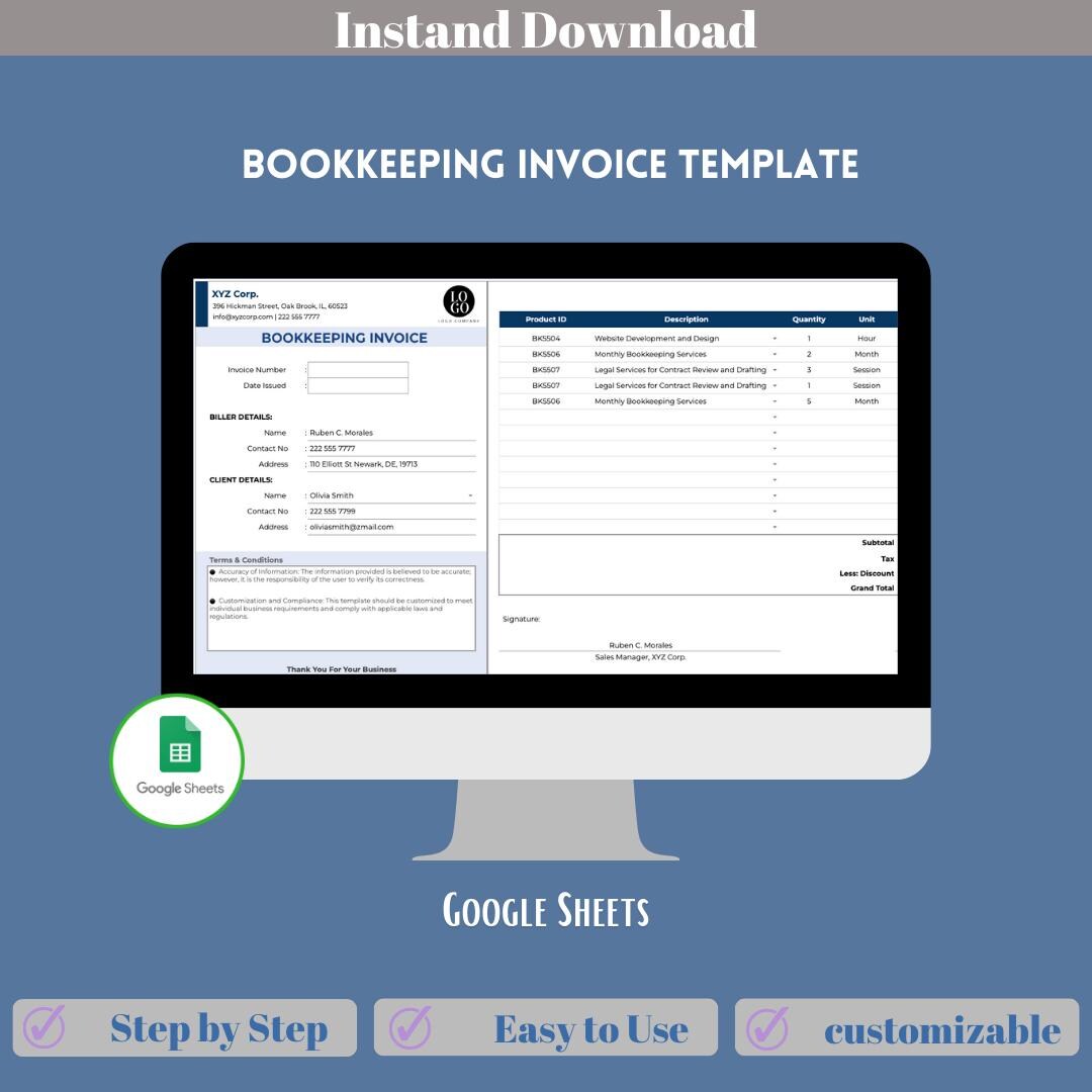 Bookkeeping Invoice Template, Digital Download, Editable & Easy-to-use ...