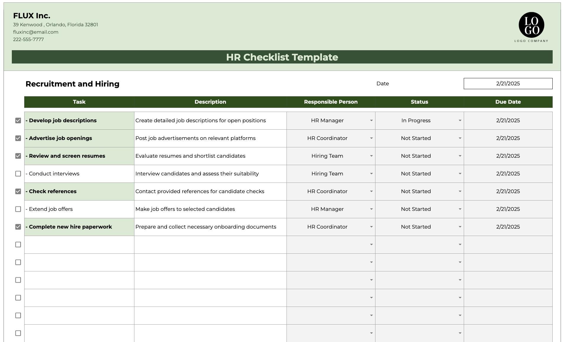 HR Checklist Google Sheets Template, Employee Onboarding Offboarding Task List, Editable HR ...