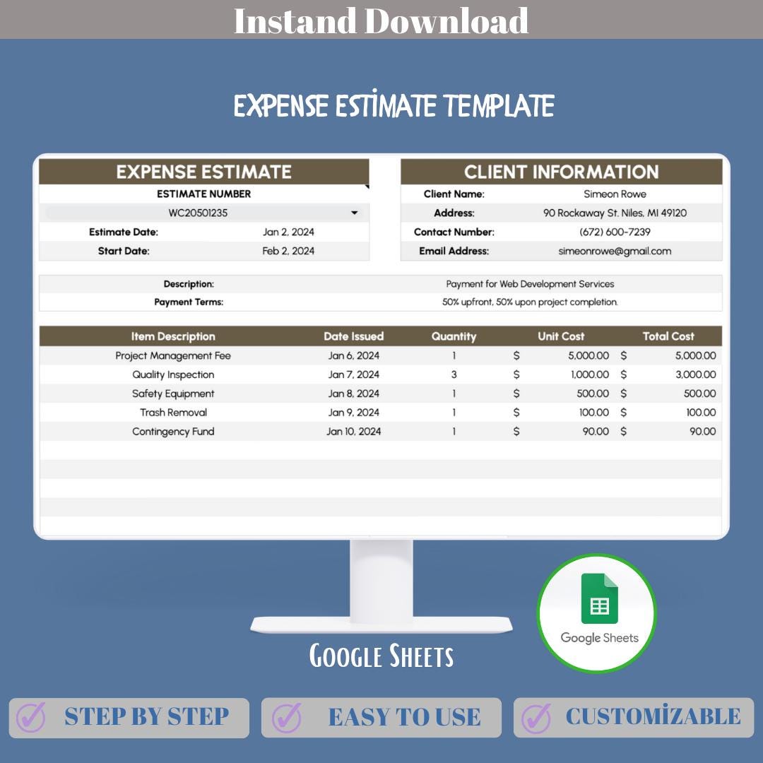 Expense Estimate Template, Plan and Track Business or Personal Project ...