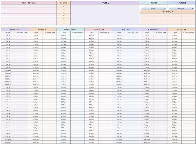 Hourly Planner Excel Template for Daily Time Blocking,hourly Scheduling ...
