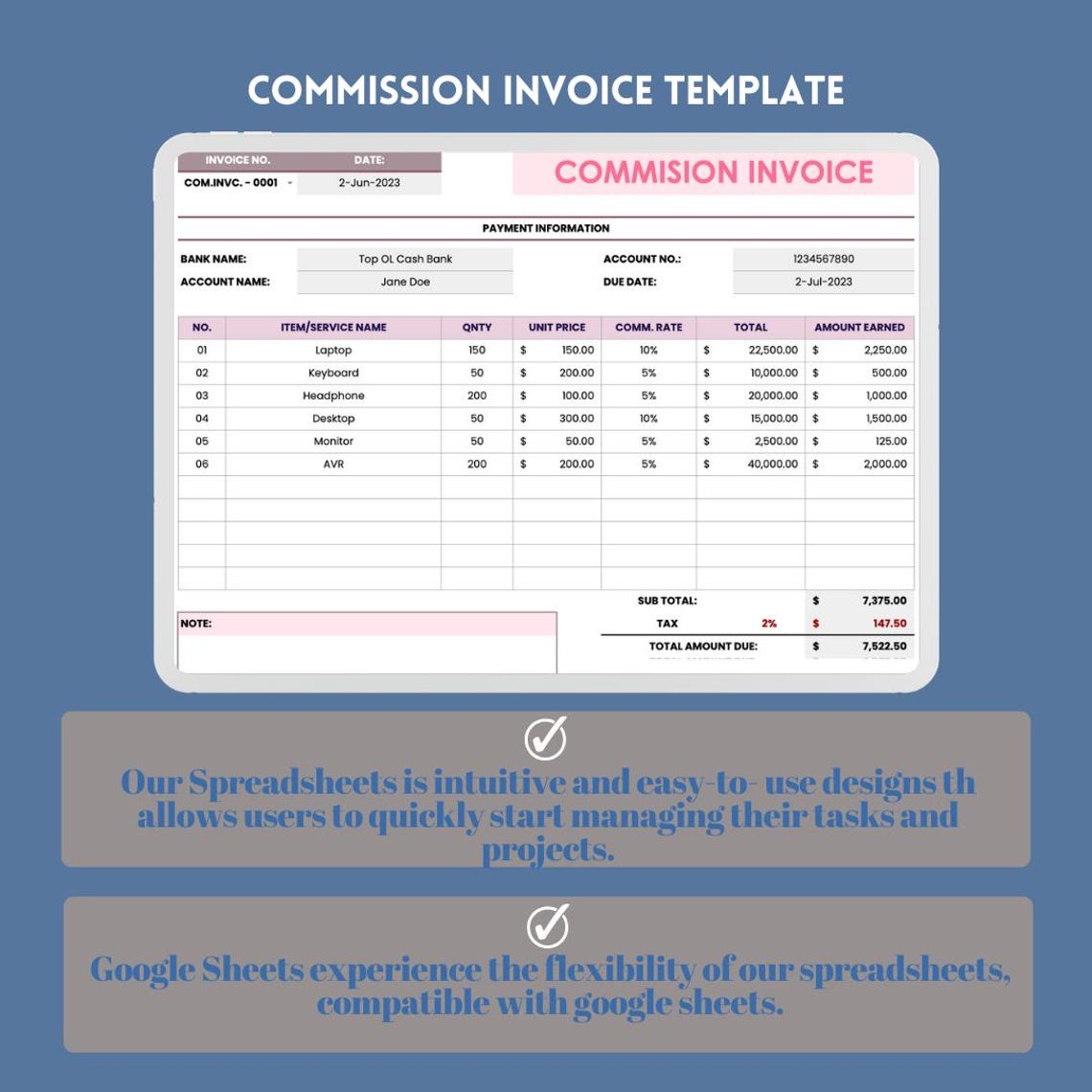 Commission Invoice Template, Digital Download, Editable & Easy to Use ...