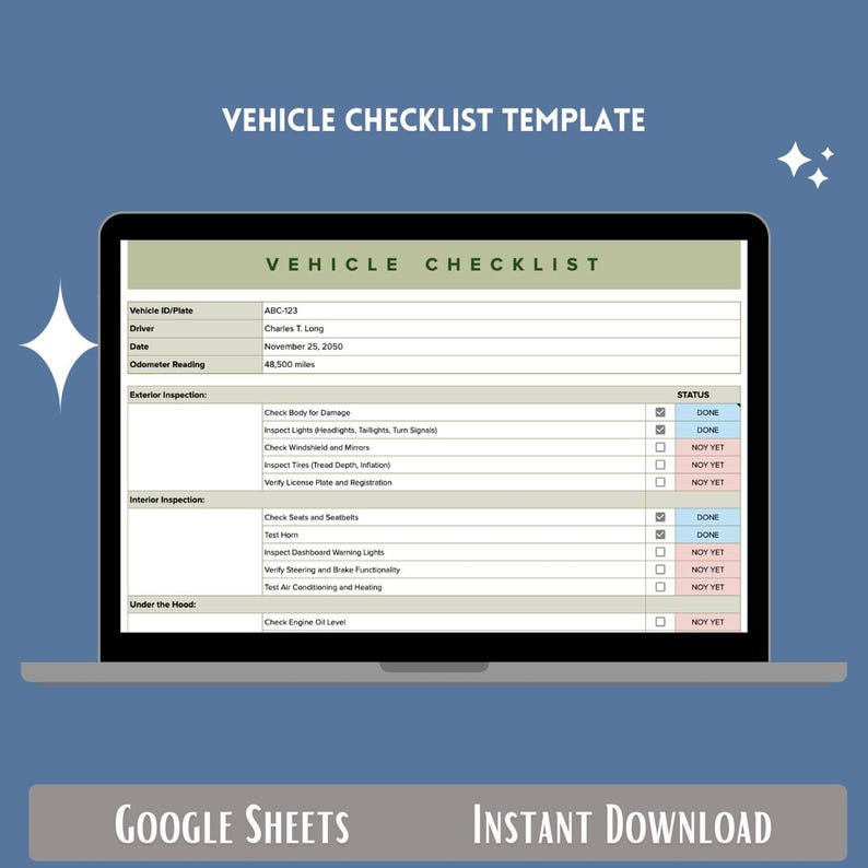 Vehicle Checklist Template in Google Sheets for Small Business, Track ...