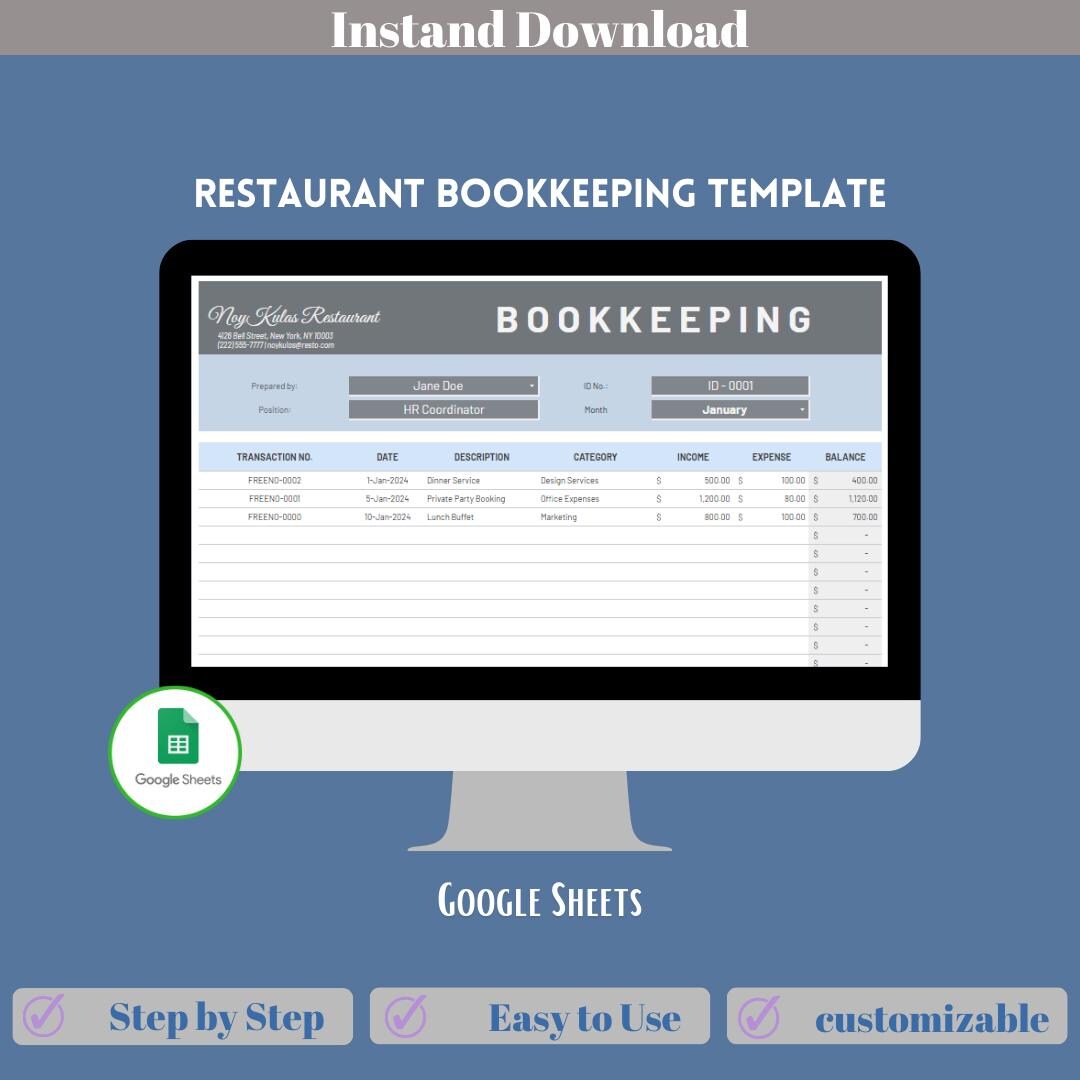 Restaurant Bookkeeping Template, Expense Tracker, Profit and Loss ...