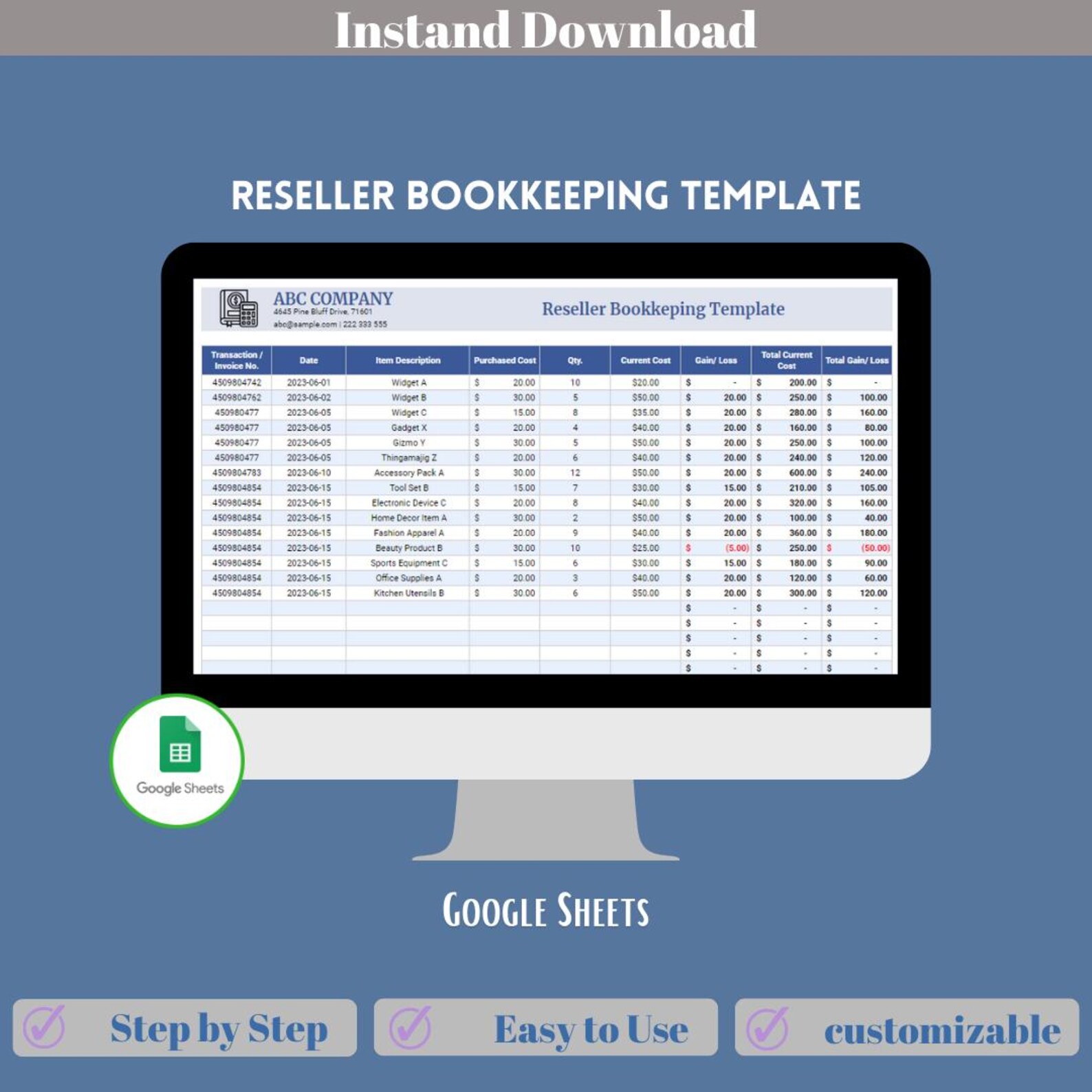 Reseller Bookkeeping Template, Google Sheets, Sales and Expense Tracker ...