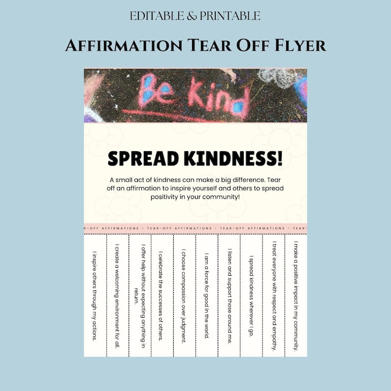 Affirmation Tear off Flyer Canva Template, Positive Quotes Sheet ...