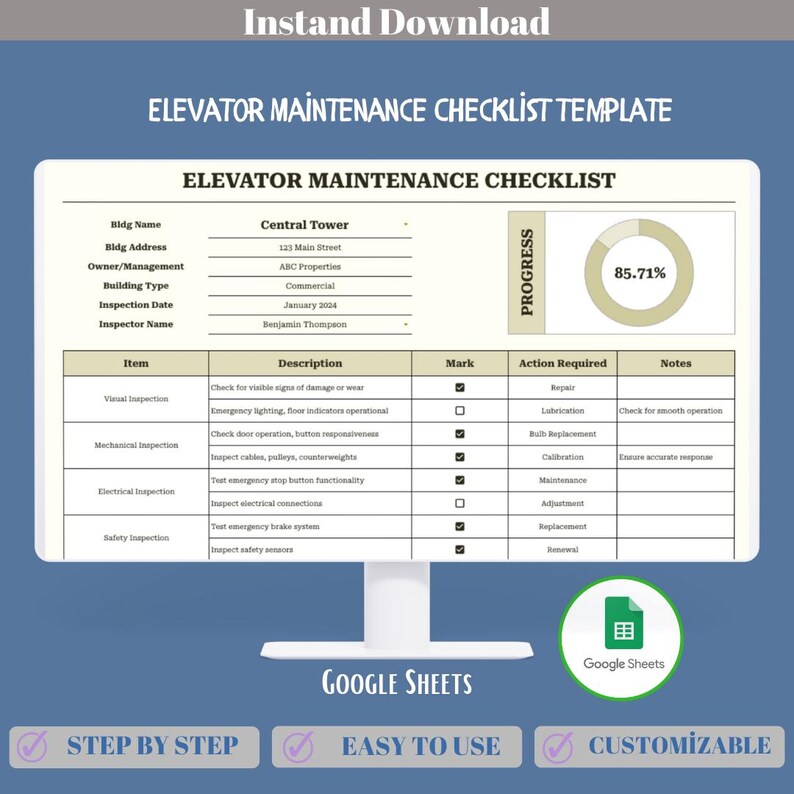 Elevator Maintenance Checklist Template, Google Sheets for Small Business to Track Lift ...