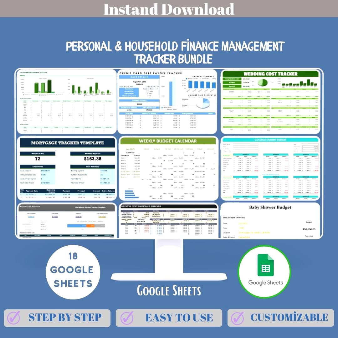 Personal Household Finance Tracker Bundle Google Sheets Budget Planner ...