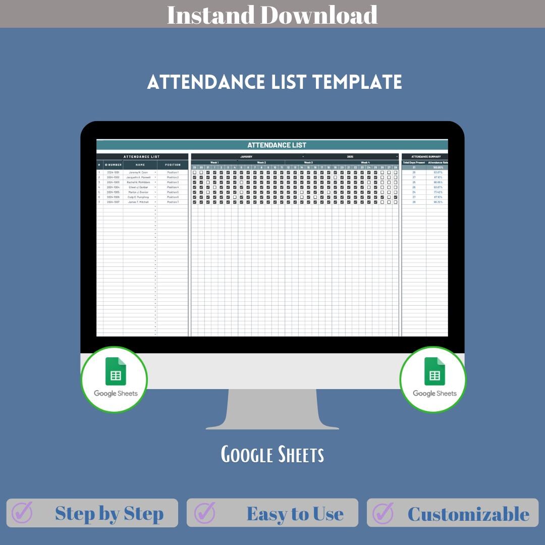 Attendance List Google Sheets Template for Small Business, Event ...