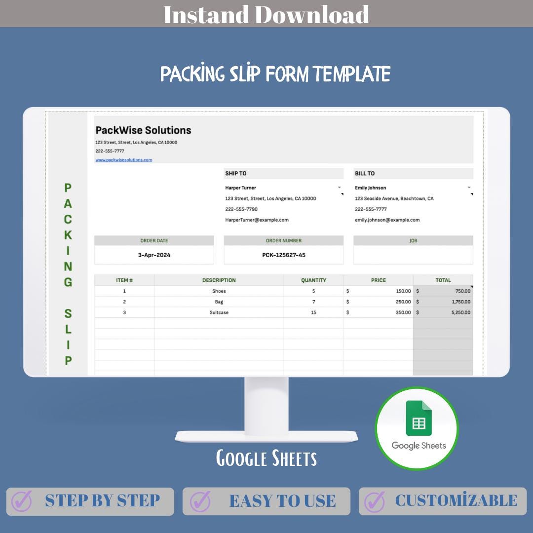 Packing Slip Form Template, Google Sheets Shipping Document, Order ...