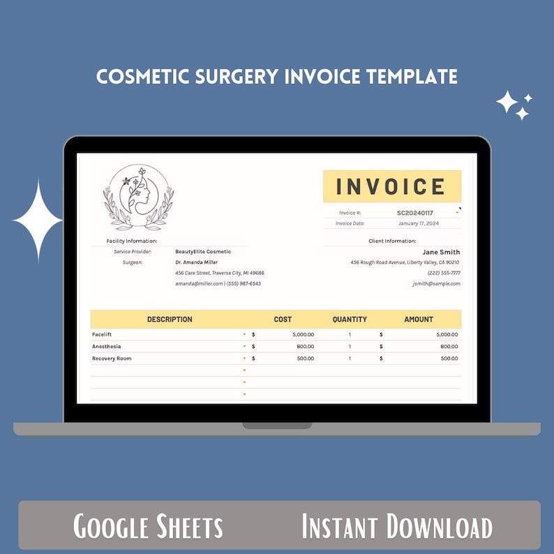 Cosmetic Surgery Invoice Template for Clinics and Small Business,google ...
