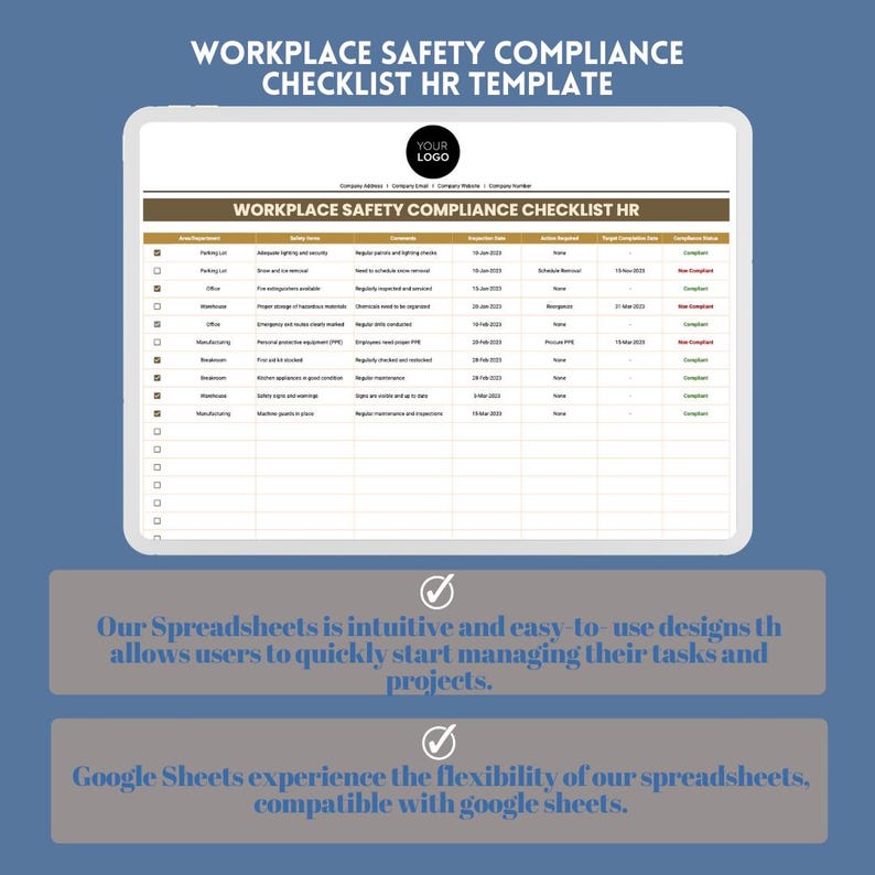 Workplace Safety Compliance Checklist HR Template, Digital Download ...