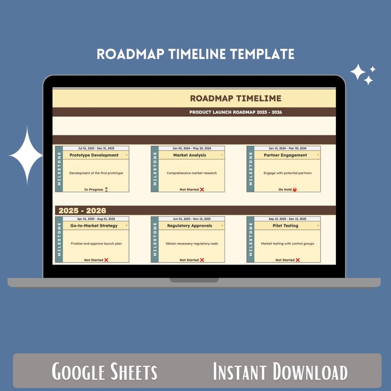 Roadmap Timeline Template, Google Sheets, Project Planner, Milestone Tracker, Business Strategy ...