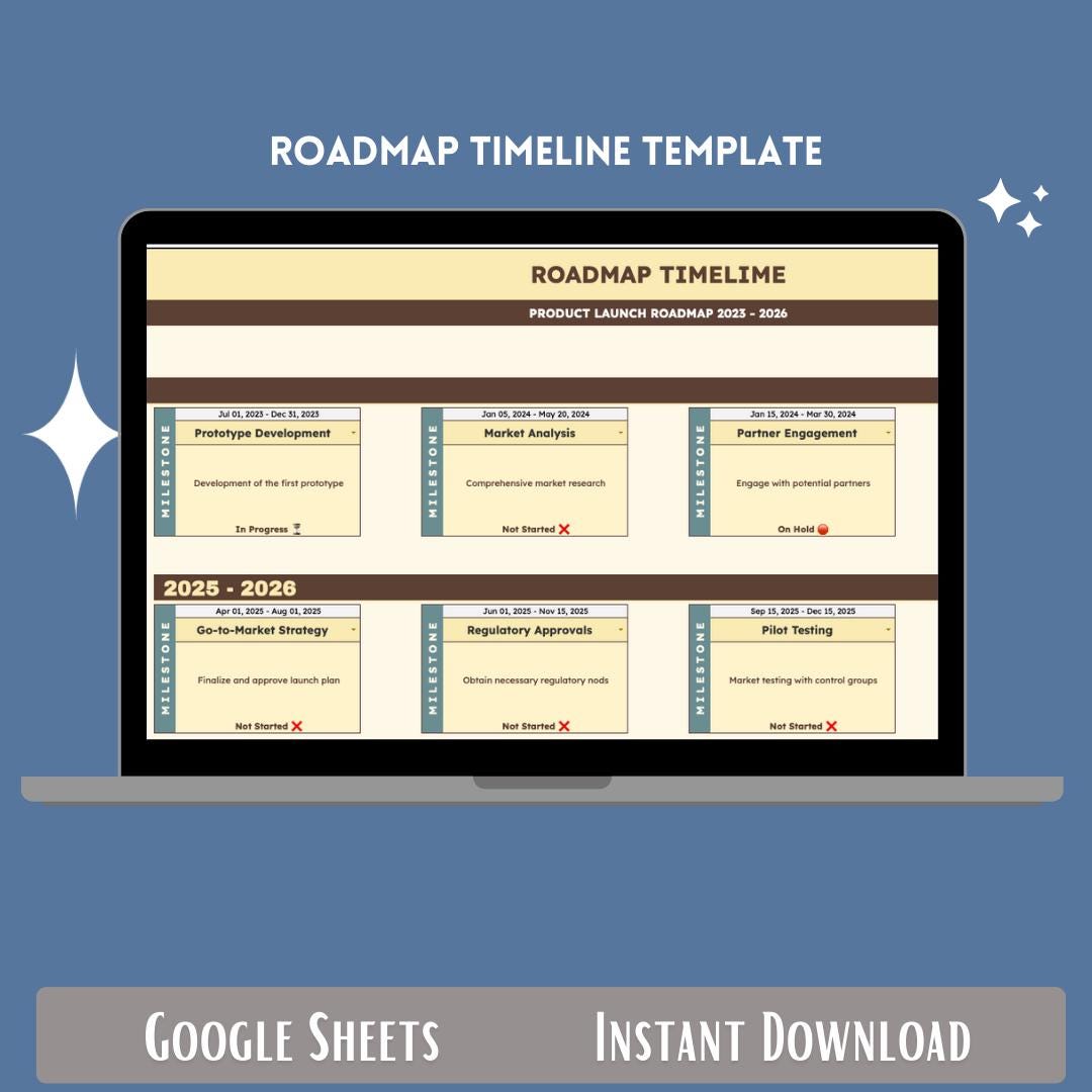 Roadmap Timeline Template, Google Sheets, Project Planner, Milestone ...
