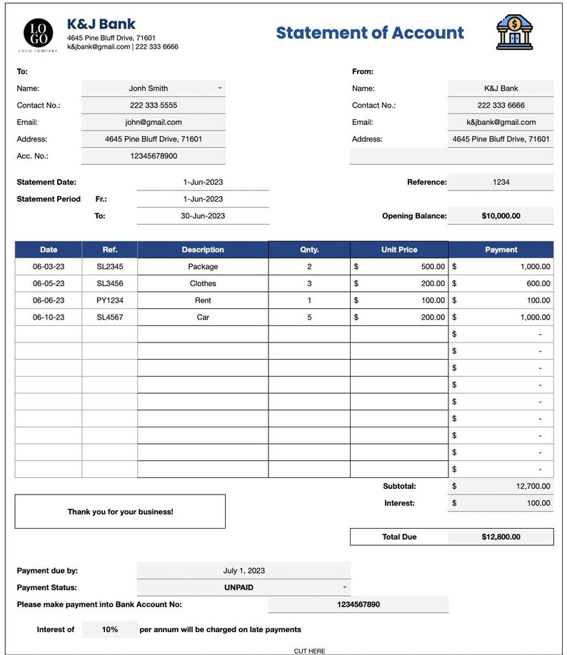 Statement of Account Template Google Sheets Small Business Client ...