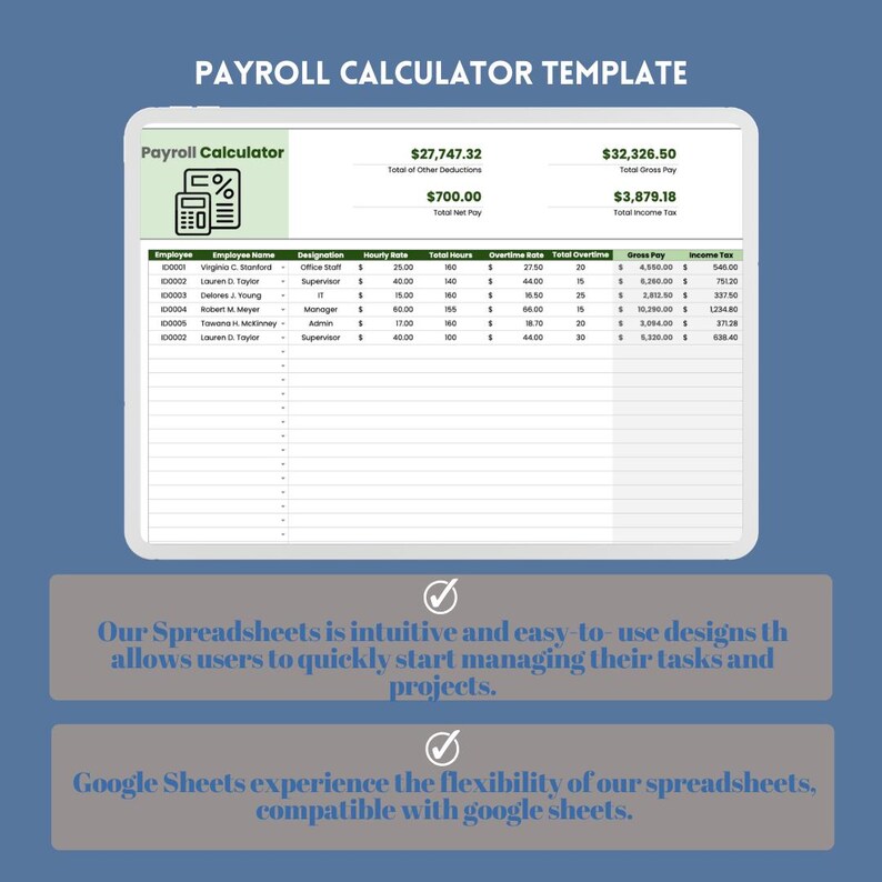 Payroll Calculator Google Sheets Template for Salary Calculation, Tax ...