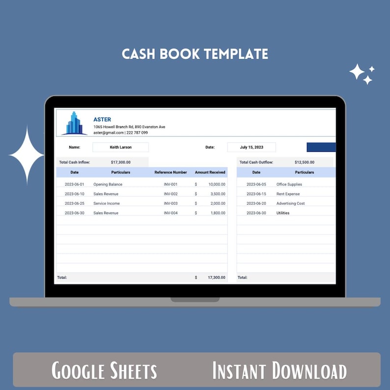 Cash Book Template, Digital Download, Google Sheets for Small Business ...