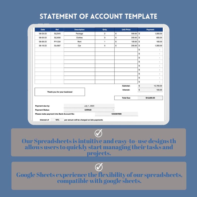 Statement of Account Template Google Sheets Small Business Client ...