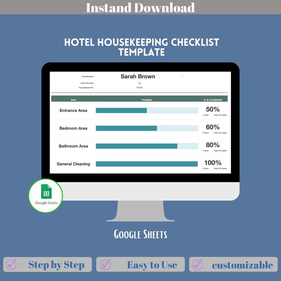 Hotel Housekeeping Checklist Template, Digital Download, Editable Excel ...