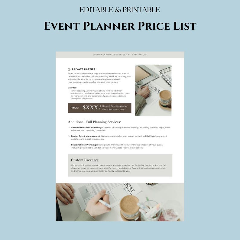 Event Planner Price List Canva Template, Editable Service Pricing Sheet ...