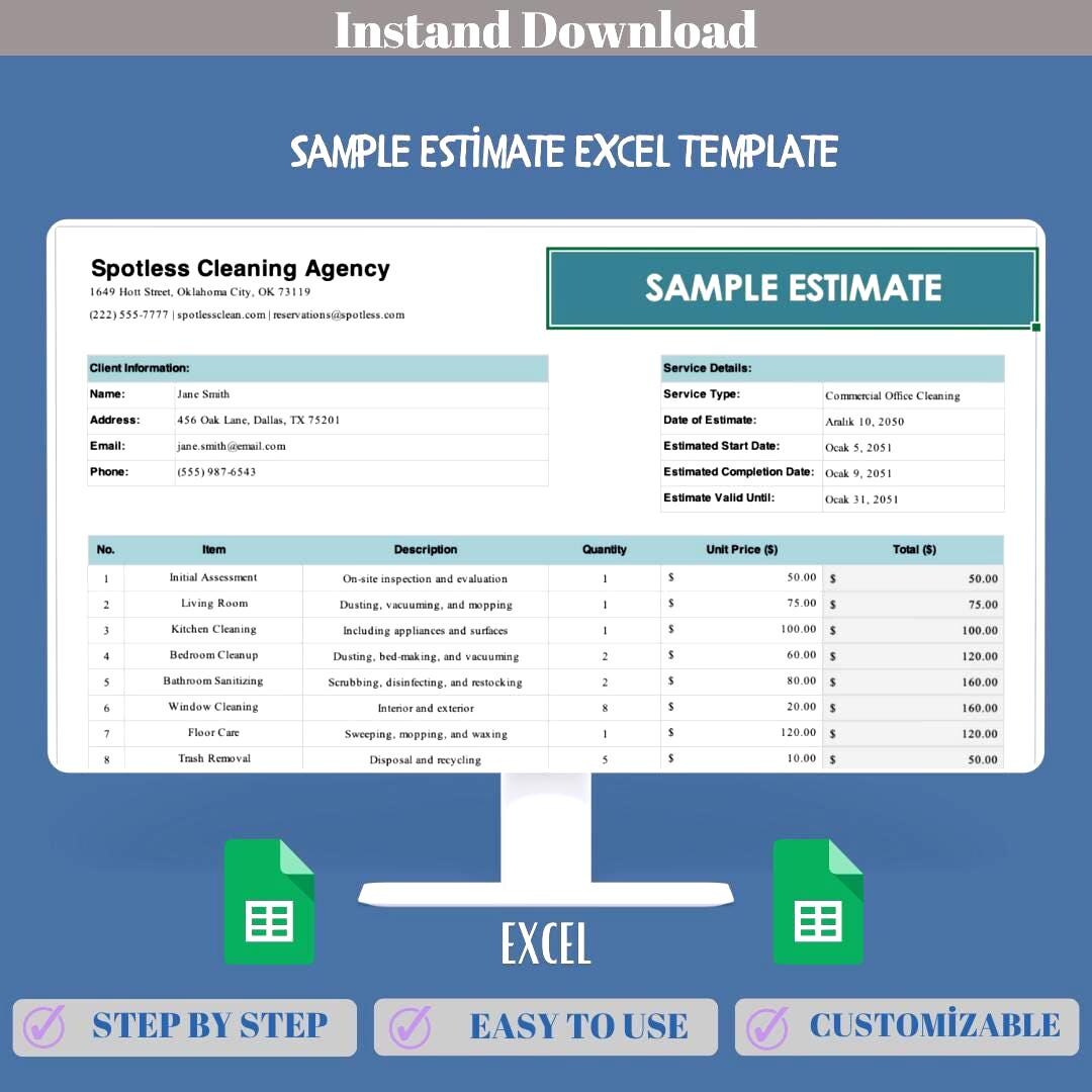 Sample Estimate Excel Template, Create Quotes, Calculate Costs,track ...