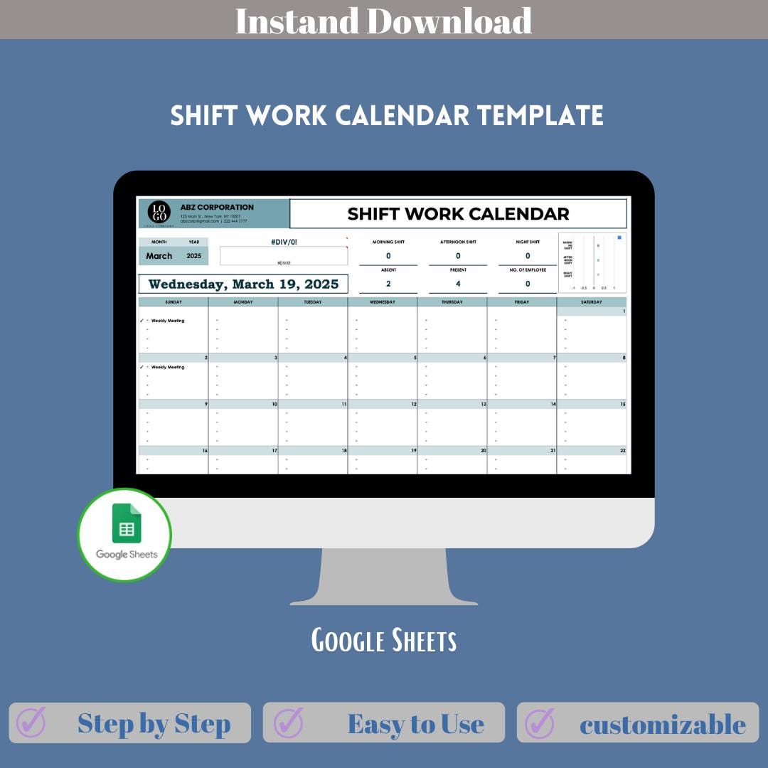 Shift Work Calendar Template, Employee Schedule Planner, Rotating Shift ...