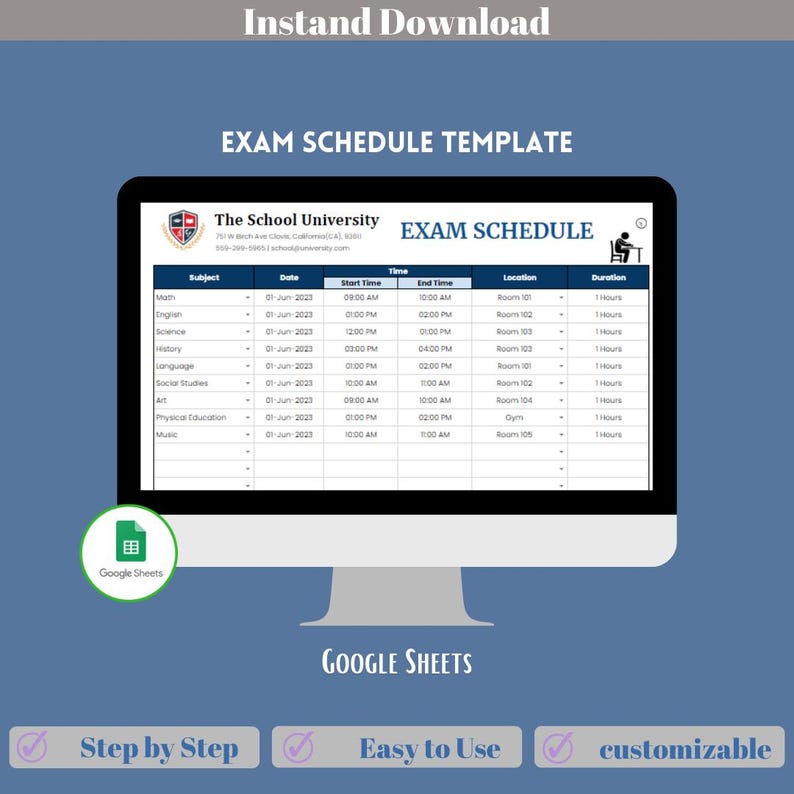 Exam Schedule Template, Google Sheets, Study Planner, Test Timetable ...