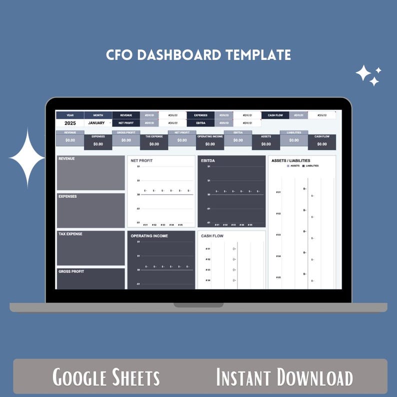 CFO Dashboard Google Sheets Template, Editable Financial Kpis Tracker ...