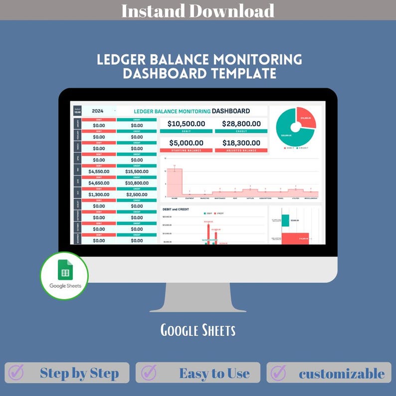 Ledger Balance Monitoring Dashboard Template, Editable Excel/google ...