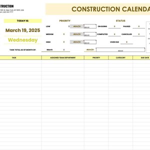 Construction Project Calendar Template for Google Sheets | Editable ...